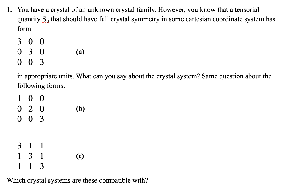 Solved 1. You have a crystal of an unknown crystal family. | Chegg.com
