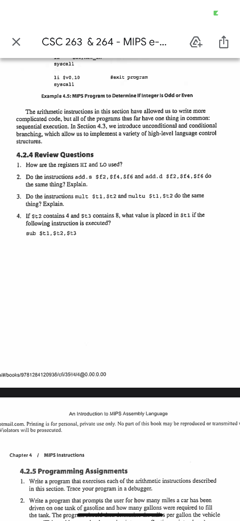Solved Х CSC 263 & 264 - MIPS e-... syscall li $v0,10 #exit | Chegg.com