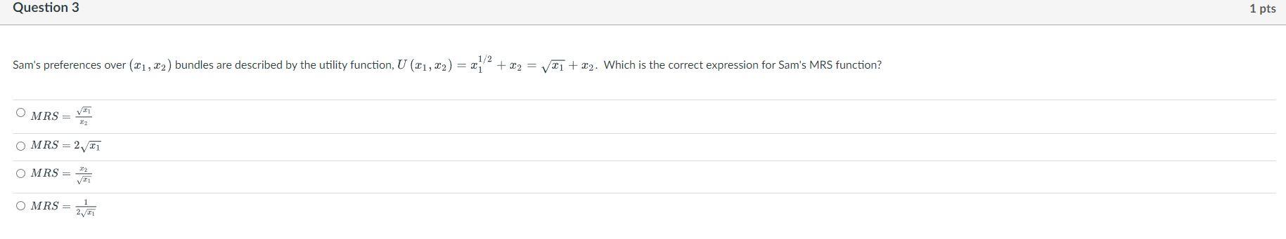 Solved jam's preferences over (x1,x2) bundles are described | Chegg.com