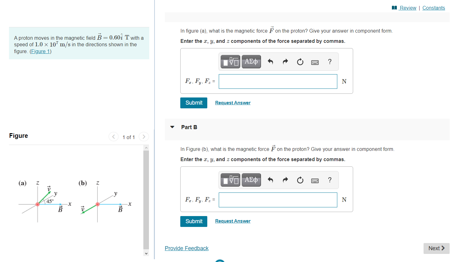 Solved Review Constants A proton moves in the magnetic field | Chegg.com