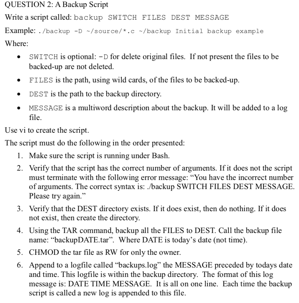 Question 2 A Backup Script Write A Script Called 1026