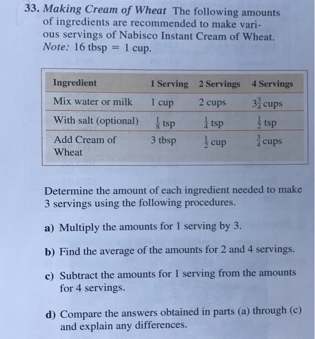 Solved The following amounts of ingredients are recommended | Chegg.com