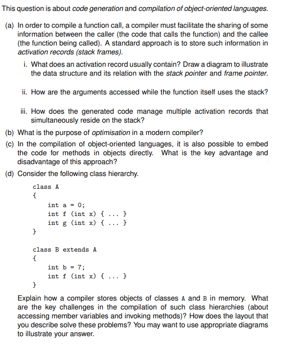 Solved This question is about code generation and | Chegg.com