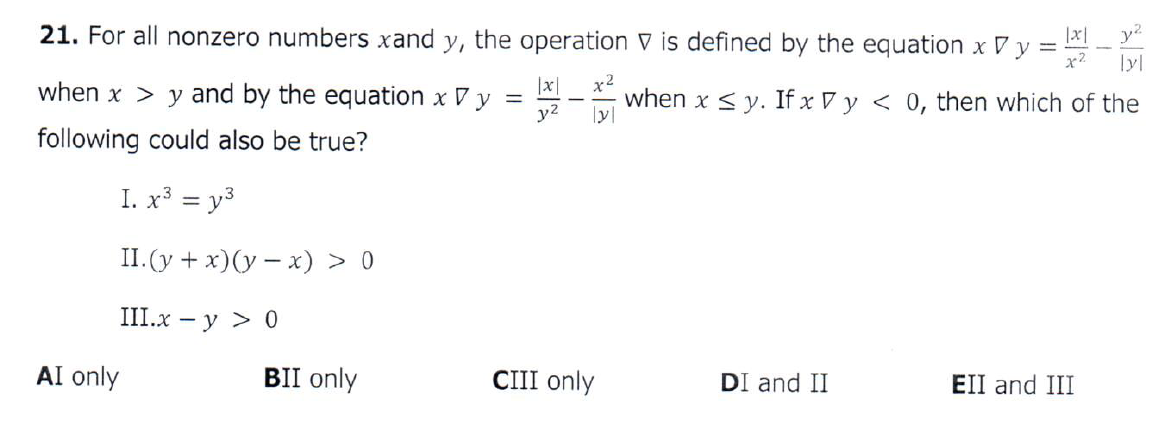 21. For all nonzero numbers xand y, the operation v | Chegg.com