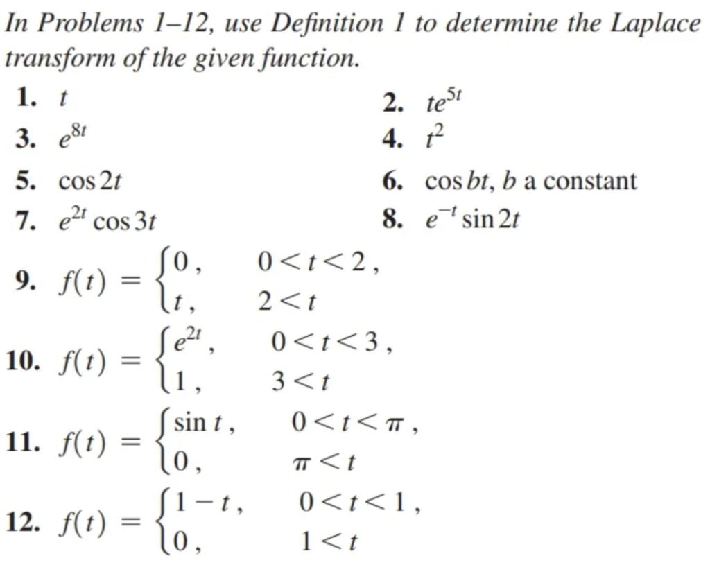 Solved In Problems 1-12, use Definition 1 to determine the | Chegg.com