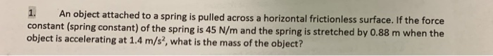 Solved n object attached to a spring is pulled across a | Chegg.com