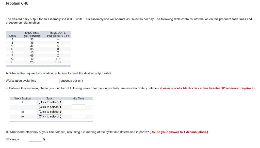 Problem 6-16 The desired daily output for an assembly | Chegg.com