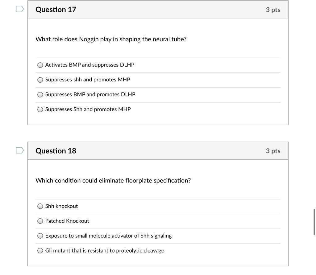 Solved Question 17 3 pts What role does Noggin play in | Chegg.com