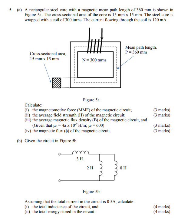 Solved 5 (a) A rectangular steel core with a magnetic mean | Chegg.com