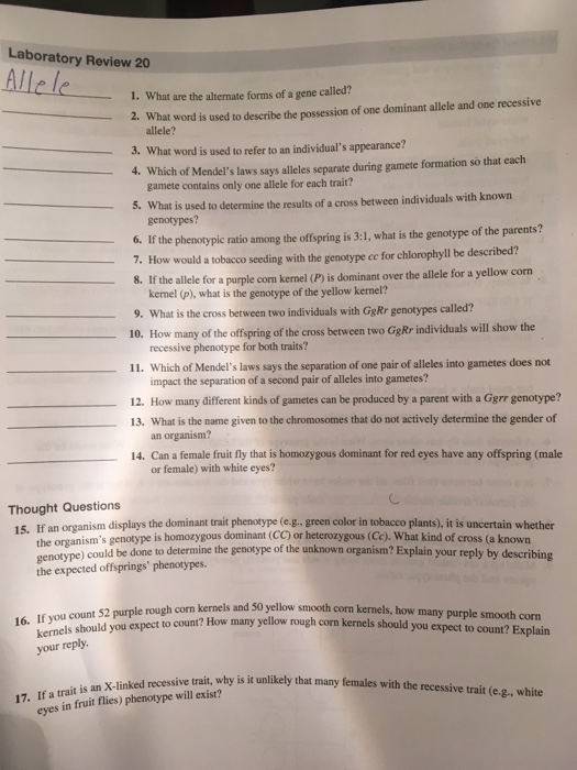 Solved Laboratory Review 20 1. What are the alternate forms | Chegg.com