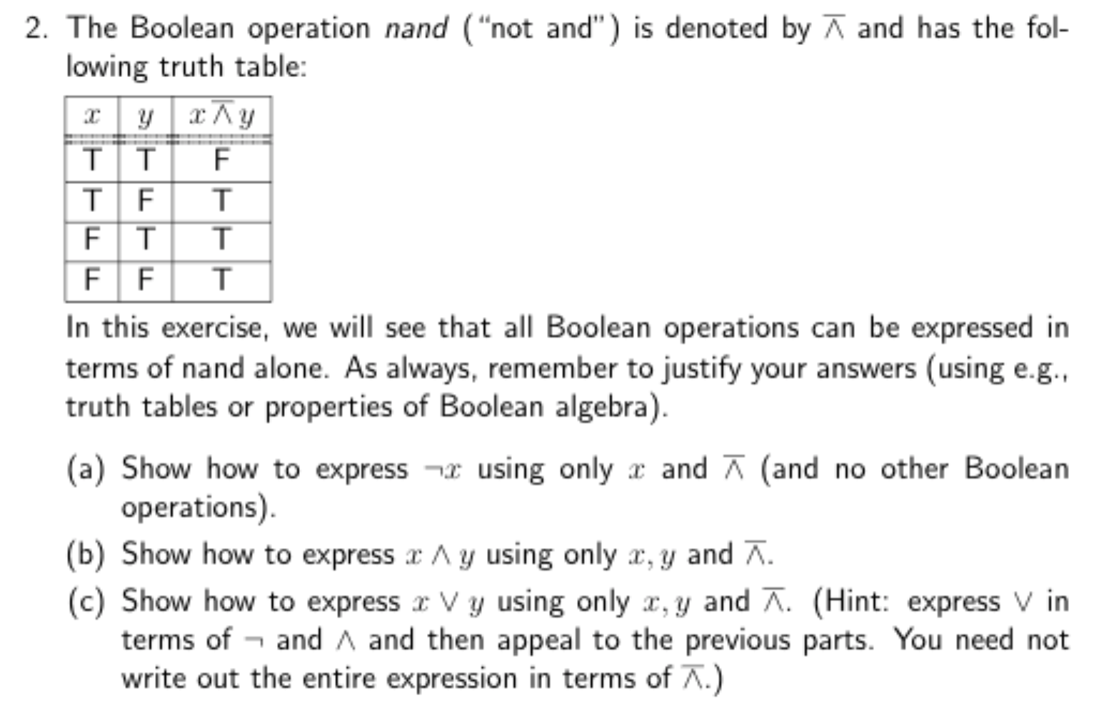 Solved T 2. The Boolean operation nand ("not and") is | Chegg.com