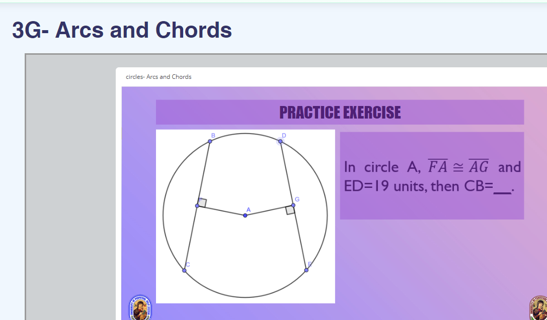 Solved 3G- ﻿Arcs and ChordsEEERGISEIn circle | Chegg.com