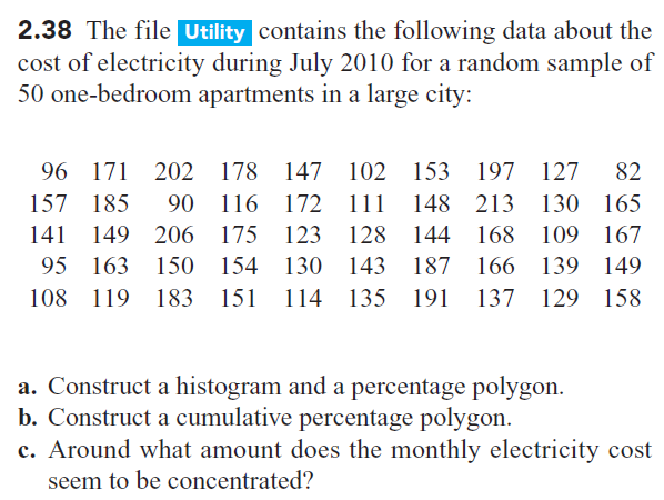 Solved 2.38 The file Utility contains the following data | Chegg.com