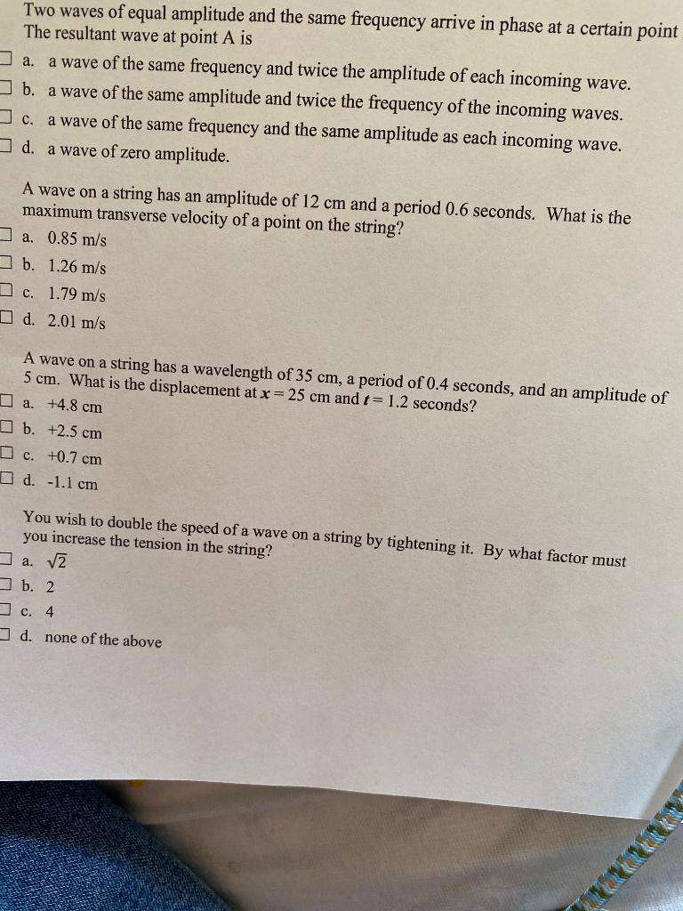 Solved Two waves of equal amplitude and the same frequency | Chegg.com