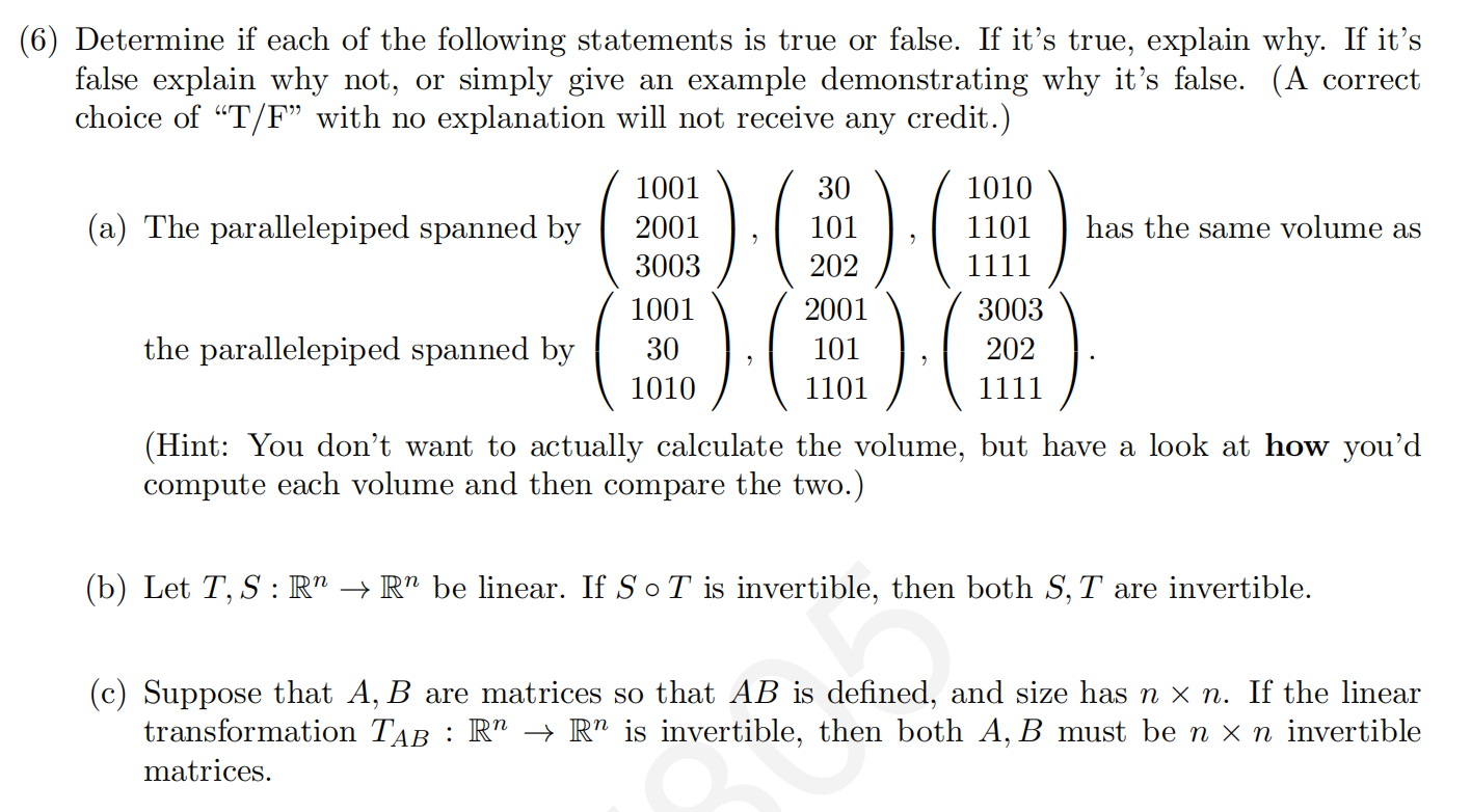 Solved Determine if each of the following statements is true | Chegg.com