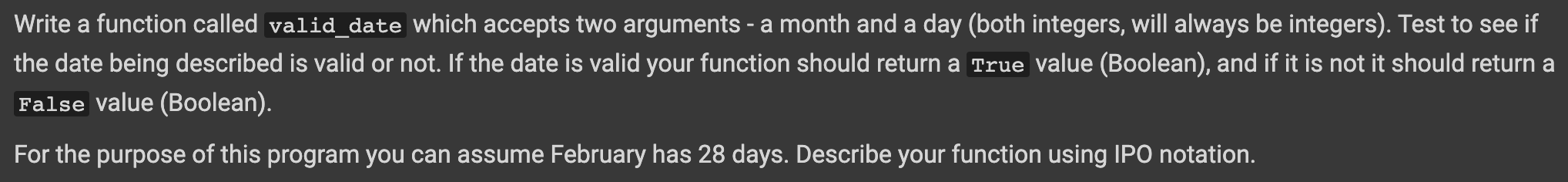 Solved Write a function called valid_date which accepts two | Chegg.com