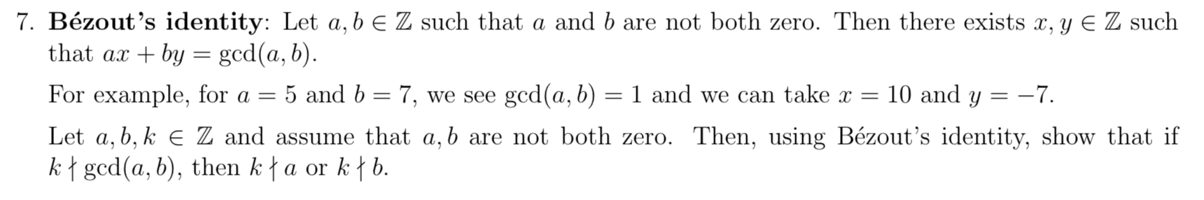 Solved 7. Bézout’s identity: Let a, b e Z such that a and b | Chegg.com
