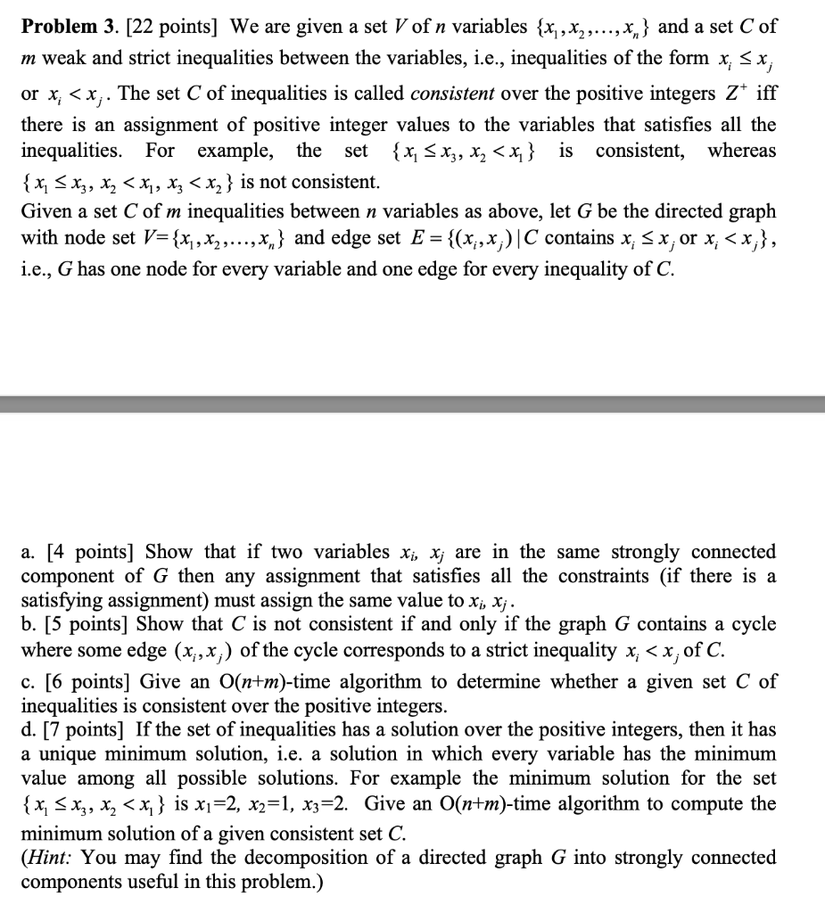 Solved Problem 3. [22 points] We are given a set V of n | Chegg.com