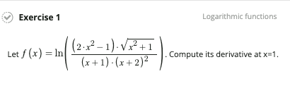 Solved Exercise 1 Logarithmic functions | Chegg.com