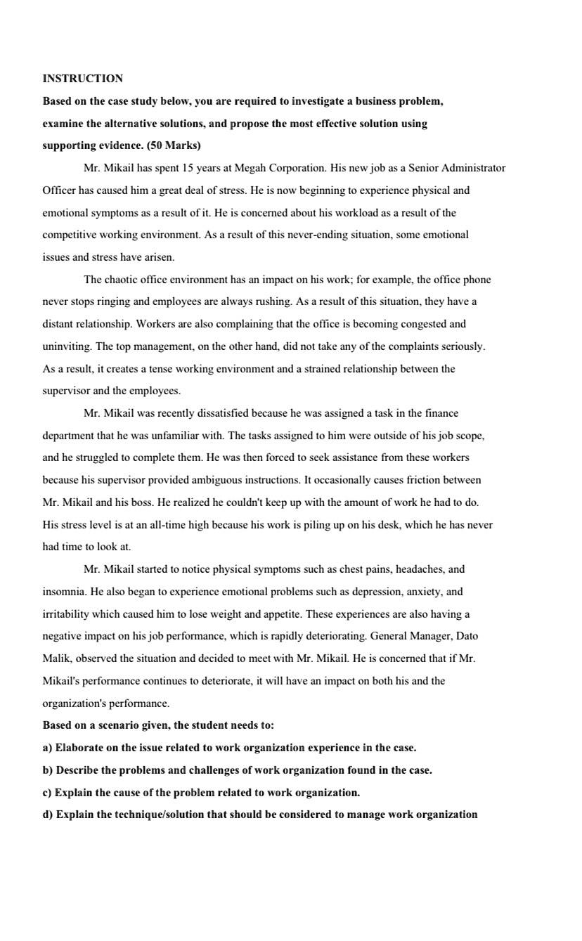 Solved INSTRUCTION Based on the case study below, you are | Chegg.com