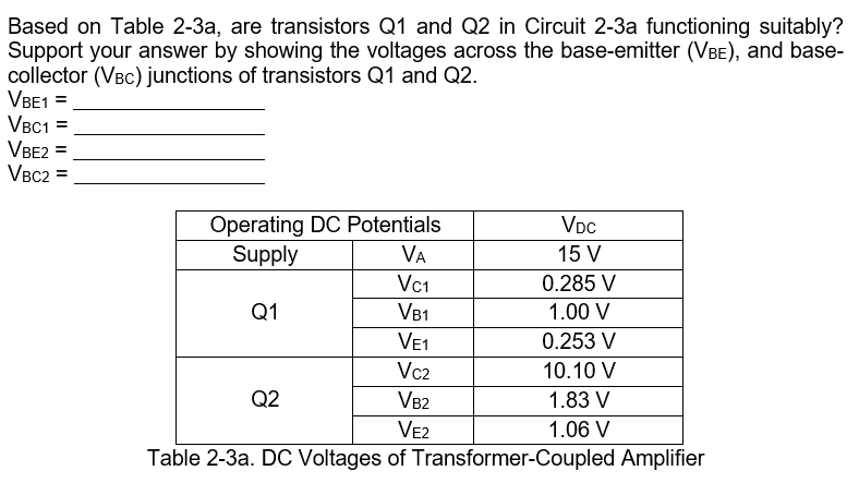 Solved Based on Table 2-3a, are transistors Q1 and Q2 in | Chegg.com