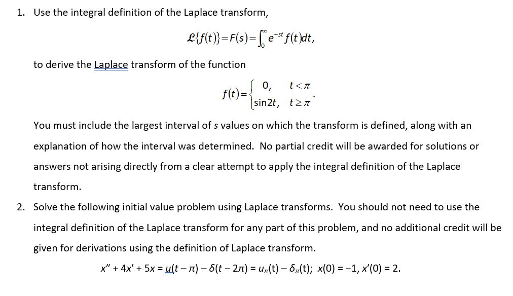 Solved 1. Use the integral definition of the Laplace | Chegg.com