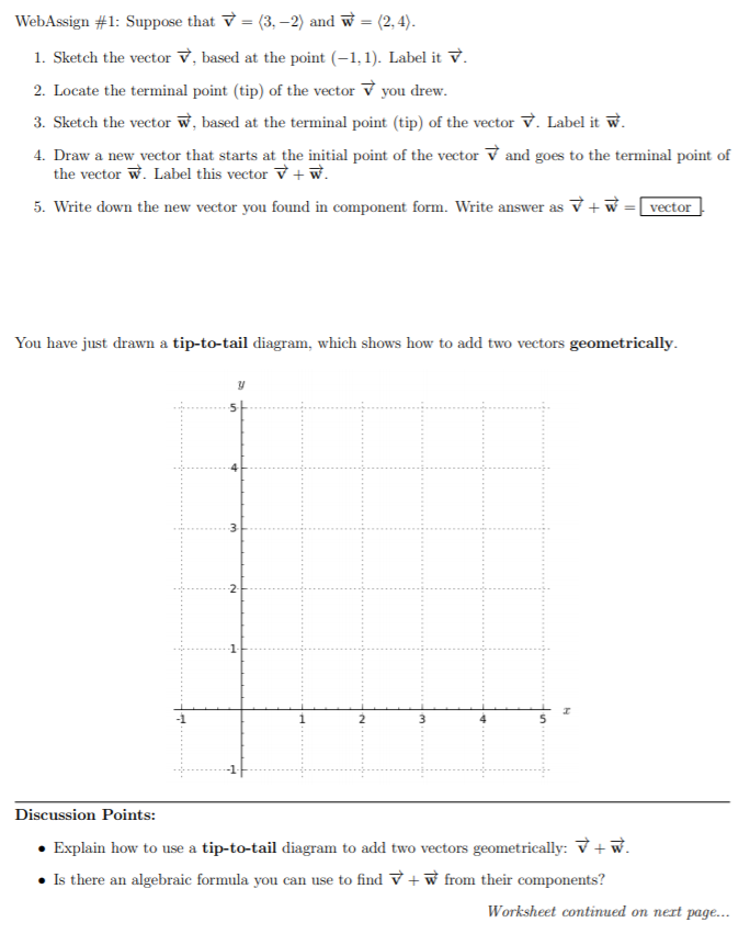 Solved WebAssign #1: Suppose that v = (3,-2) and W = (2,4). | Chegg.com