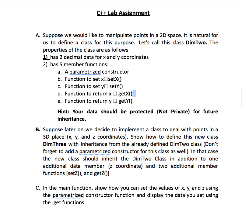 Solved C++ Lab Assignment A. Suppose we would like to | Chegg.com