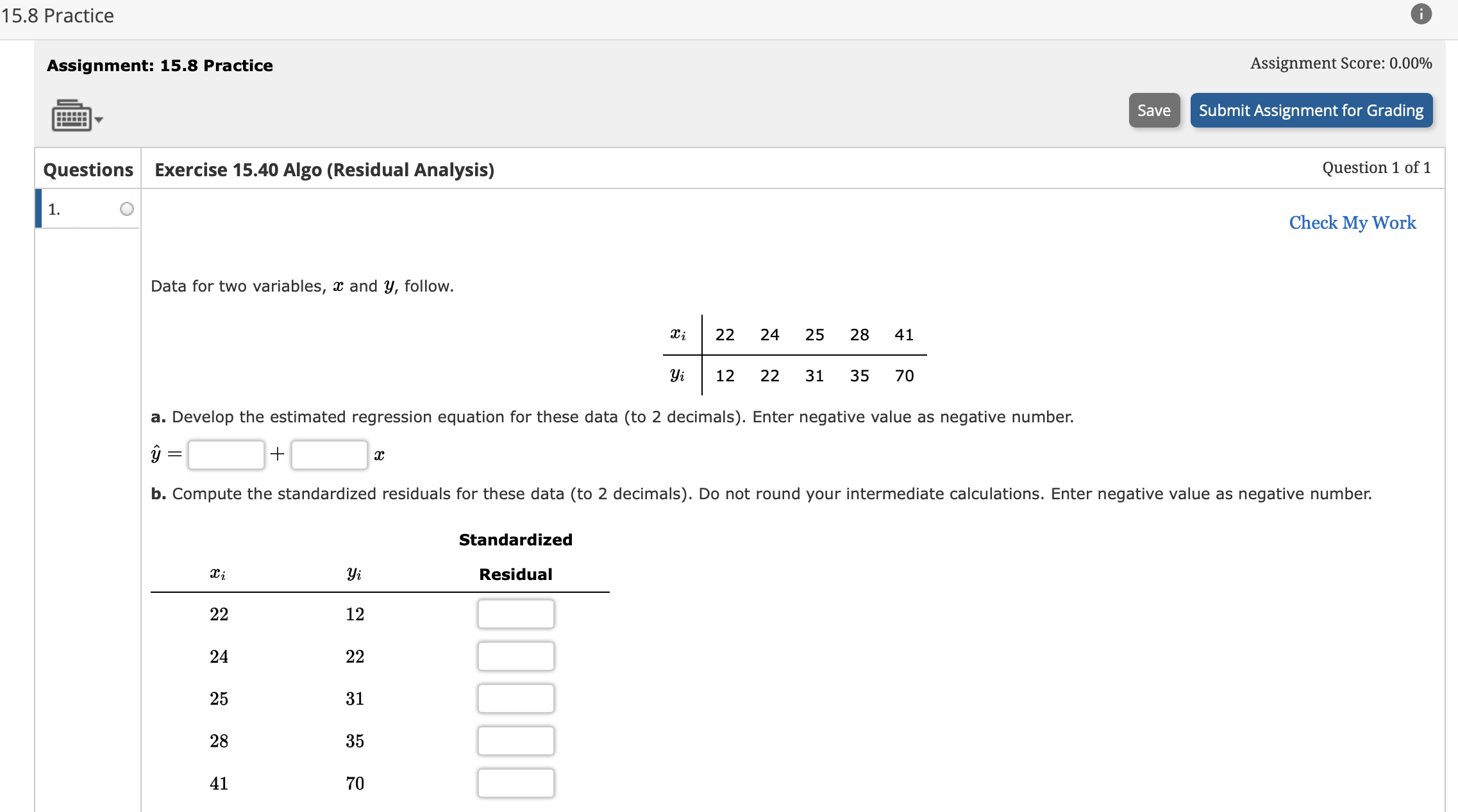 Solved Assignment: 15.8 Practice Assignment Score: 0.00% | Chegg.com