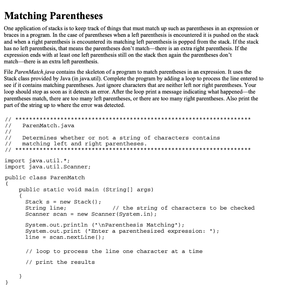 Solved Matching Parentheses One application of stacks is to | Chegg.com
