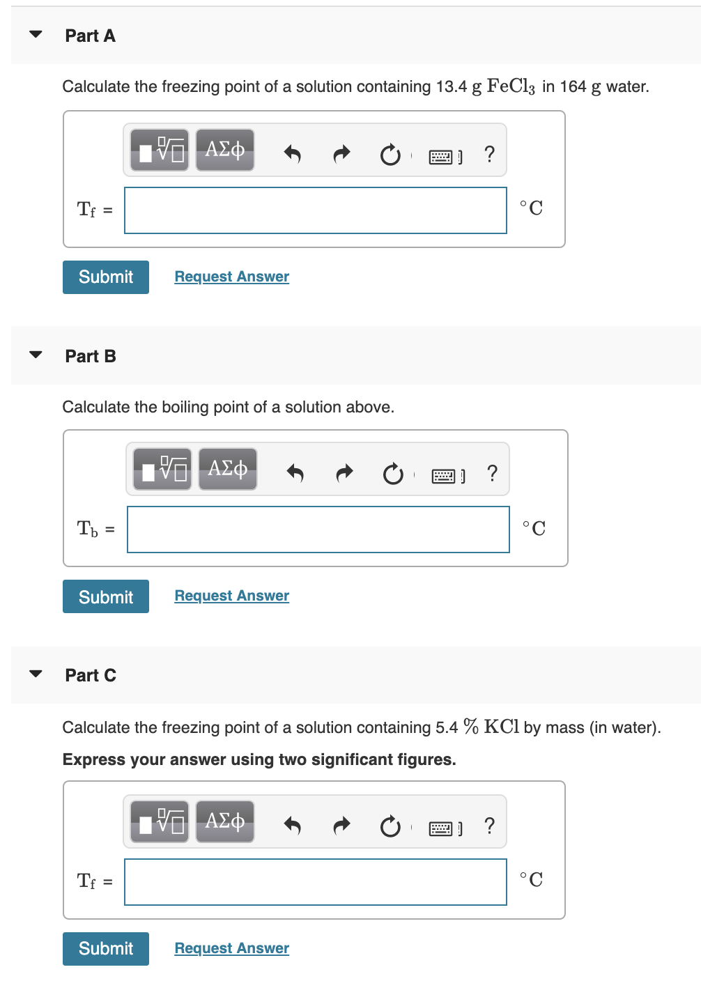 Solved Part A Calculate the freezing point of a solution | Chegg.com