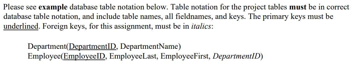 Solved Please See Example Database Table Notation Below 9771