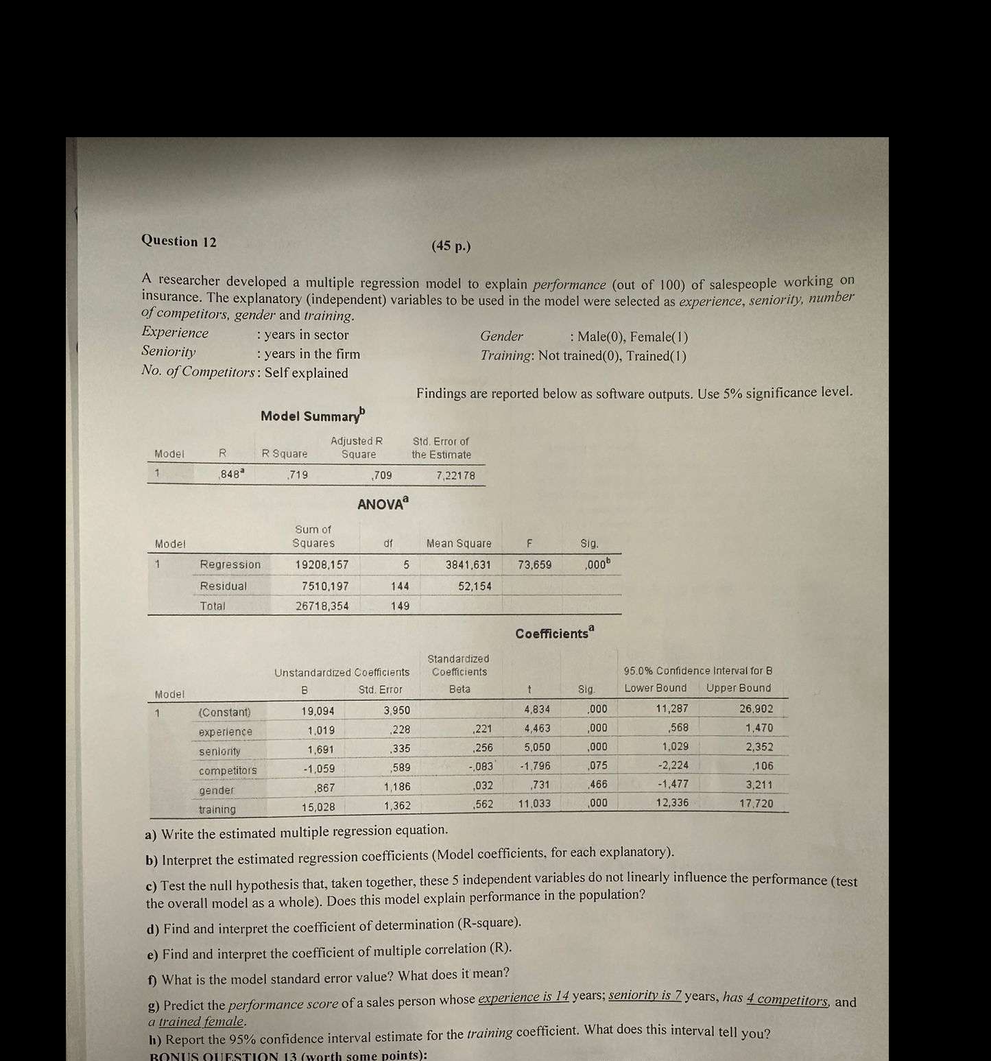 Solved Question 12A researcher developed a multiple | Chegg.com