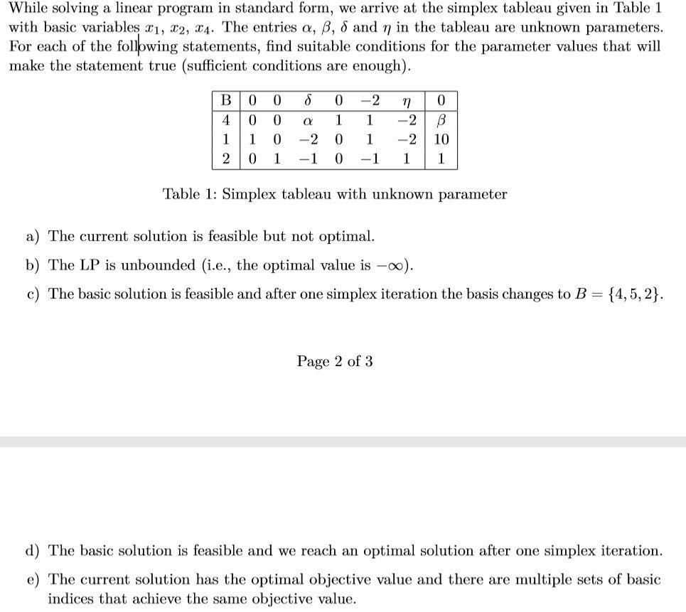 While solving a linear program in standard form, we | Chegg.com
