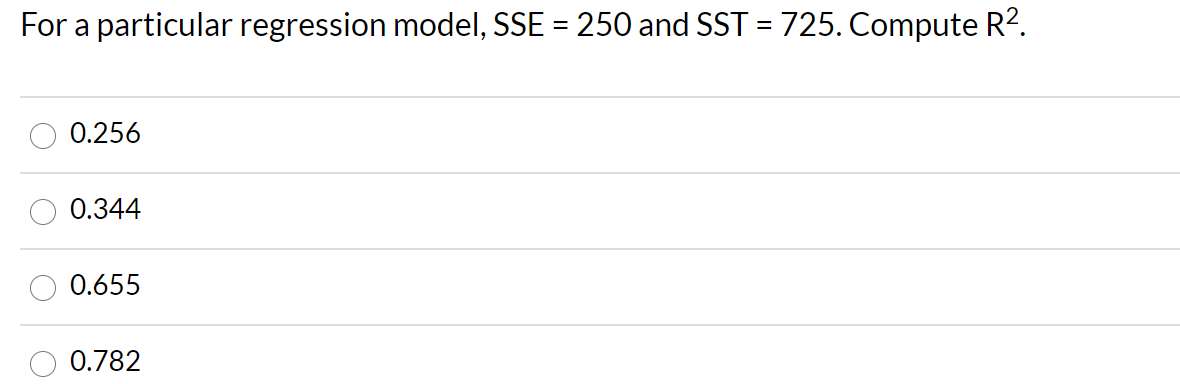 Solved For a particular regression model, SSE = 250 and SST | Chegg.com