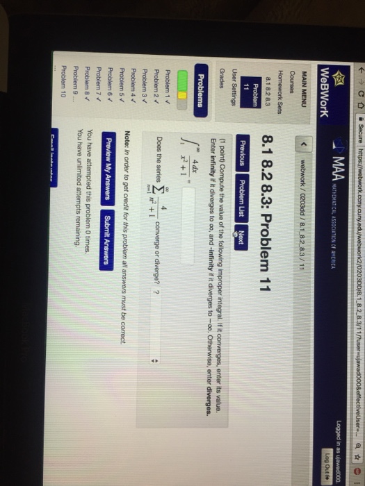 Solved WeBWorK MAIN MENU Homework Sets 8.1 8.2 8.3 Problem | Chegg.com Solved WeBWorK MAIN MENU Homework Sets 8.1 8.2 8.3 Problem | Chegg.com