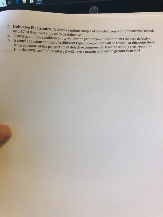 Solved Defective Electronics: A simple random sample of 200 | Chegg.com