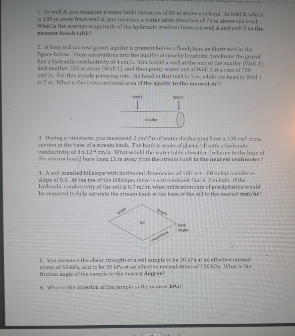 Solved 1. In well A, you measure a water table elevation of | Chegg.com