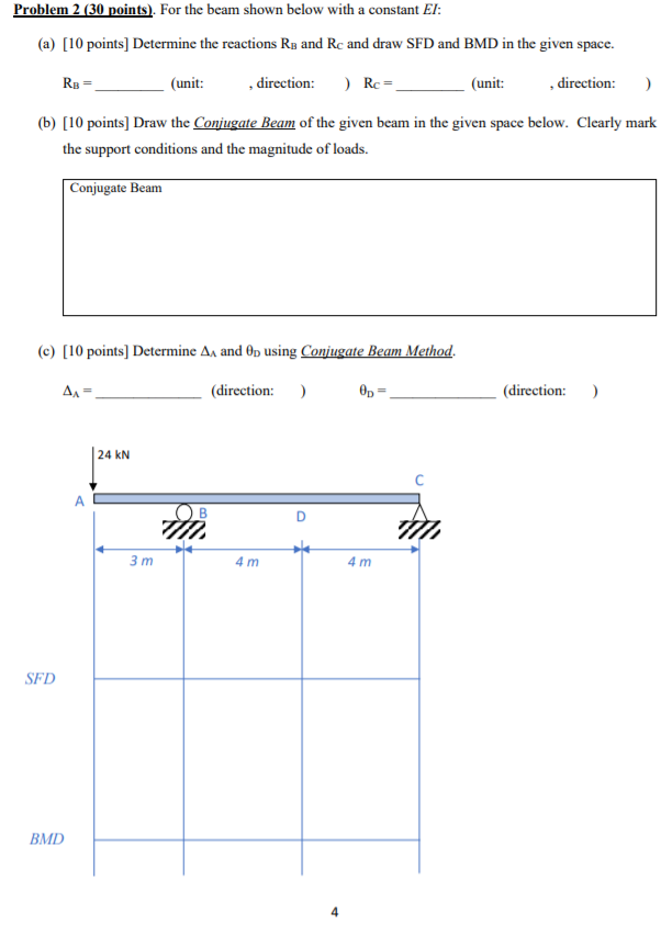 Solved Problem 2 (30 points). For the beam shown below with | Chegg.com