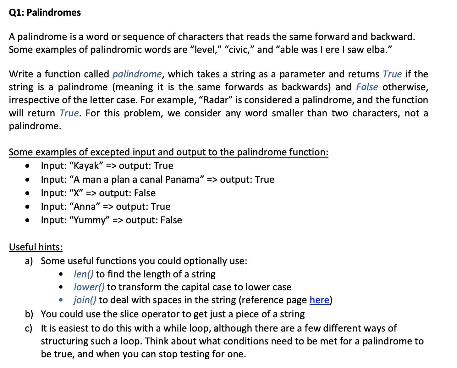 Solved Q1 Palindromesa Palindrome Is A Word Or Sequence Of
