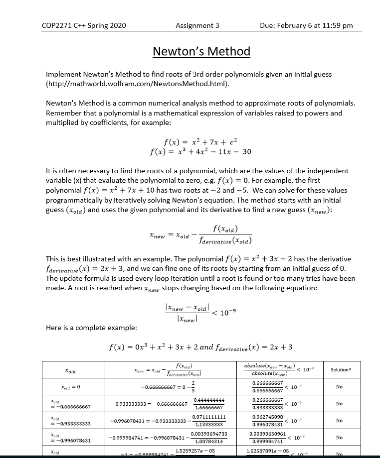 Solved COP2271 C++ Spring 2020 Assignment 3 Due: February 6 | Chegg.com