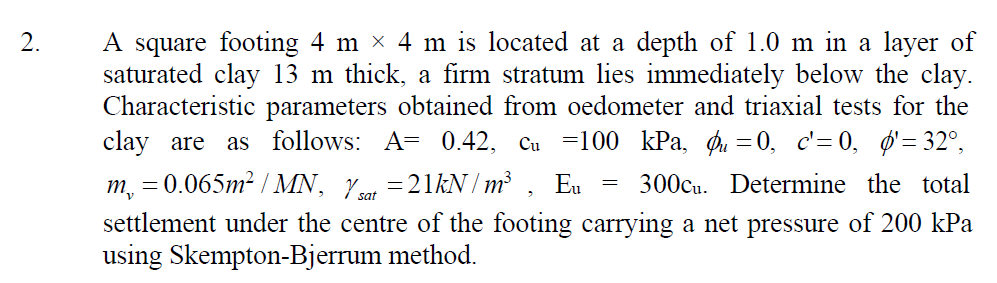 Solved A square footing 4m×4m is ﻿located at ﻿a depth | Chegg.com