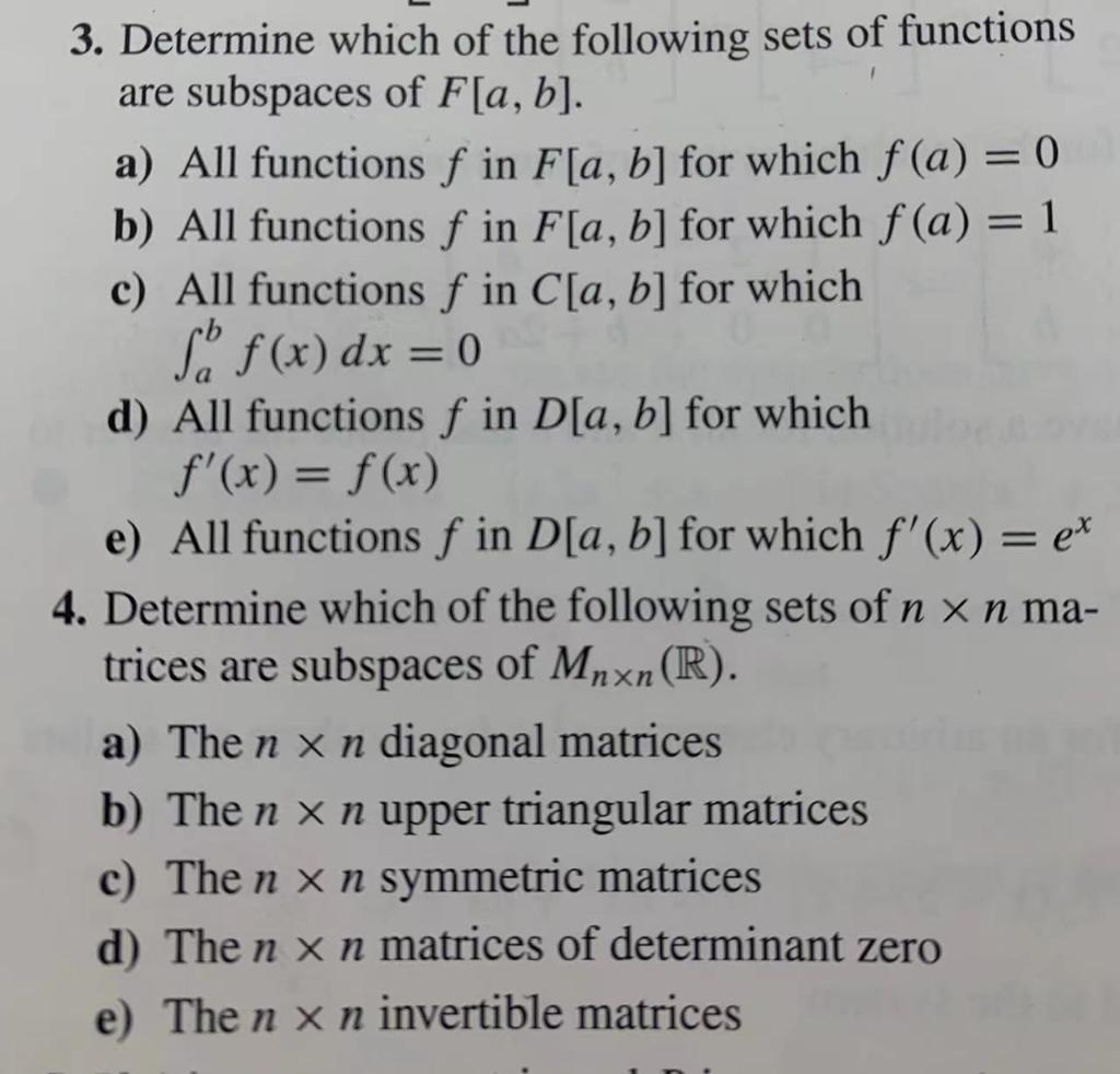 Solved a) All functions f in F[a,b] for which f(a)=0 b) All | Chegg.com
