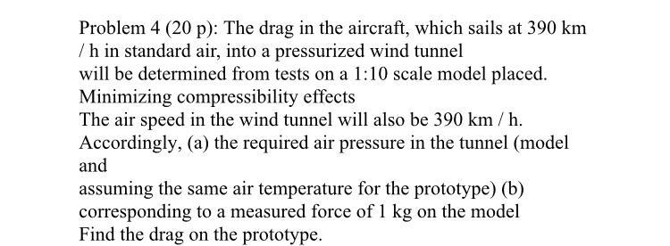 Solved Problem 4 (20 p): The drag in the aircraft, which | Chegg.com