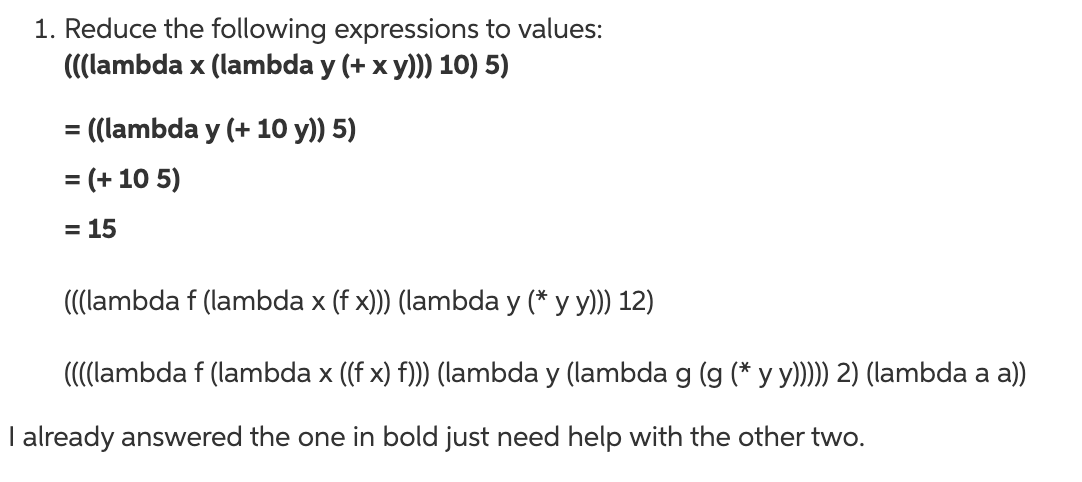 1. Reduce the following expressions to values: | Chegg.com