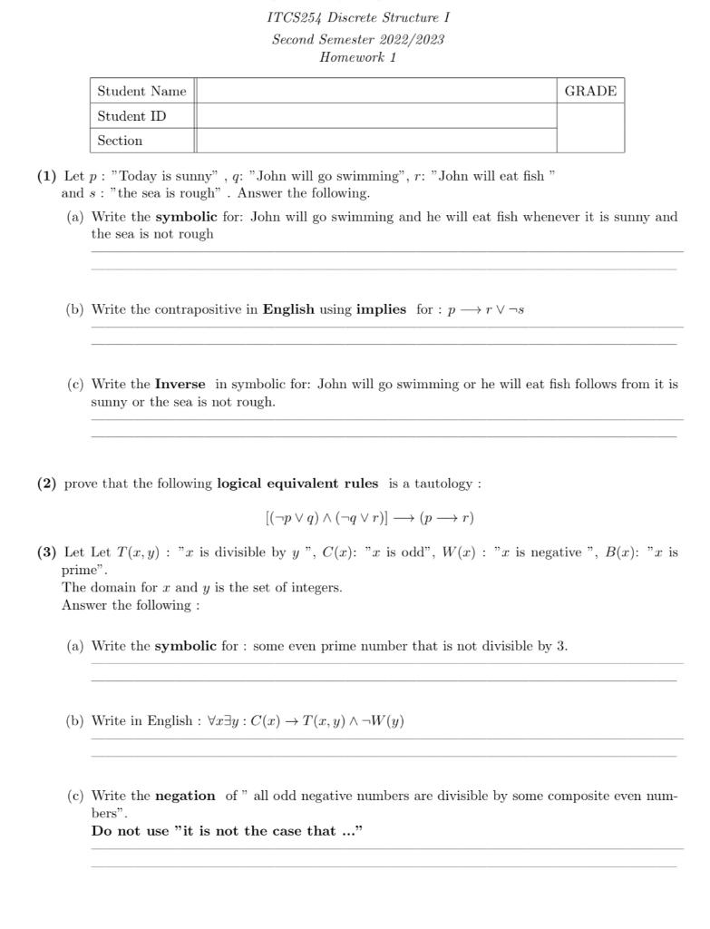 Solved ITCS254 Discrete Structure I Second Semester | Chegg.com