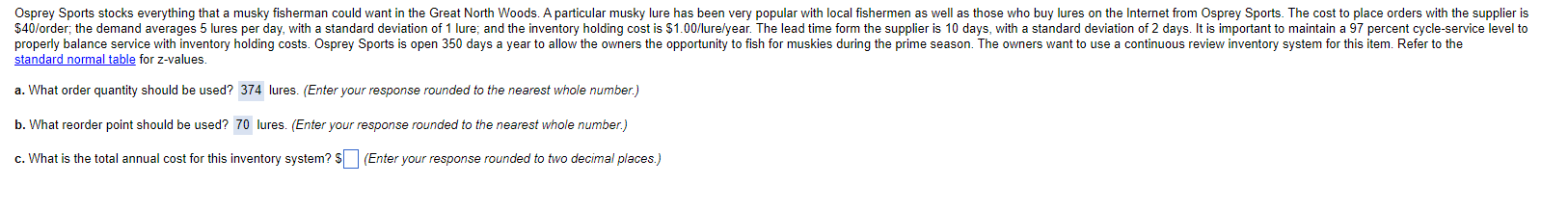 Solved for z-values. a. What order quantity should be used? | Chegg.com
