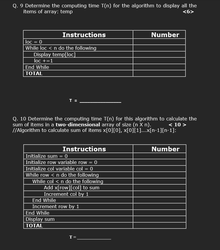 Solved Q. 9 Determine the computing time T(n) for the | Chegg.com