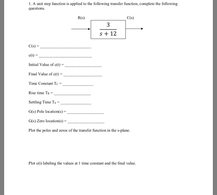 Solved 1. A unit step function is applied to the following | Chegg.com