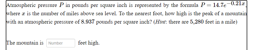 Solved Atmospheric pressure P ﻿in pounds per square inch is | Chegg.com